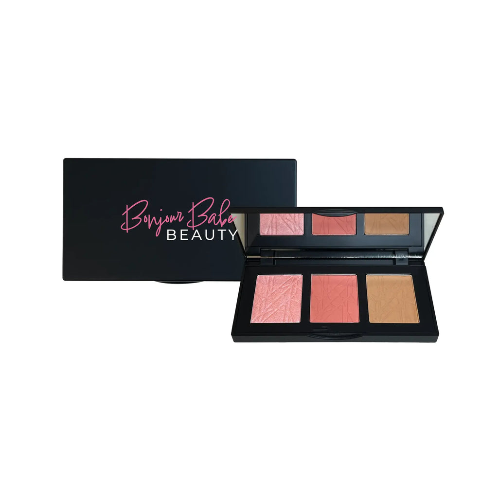 Pro Cheek Palette – Blushy | 3-in-1 Contour, Blush & Highlighter Palet – Bonjour Babe Beauty